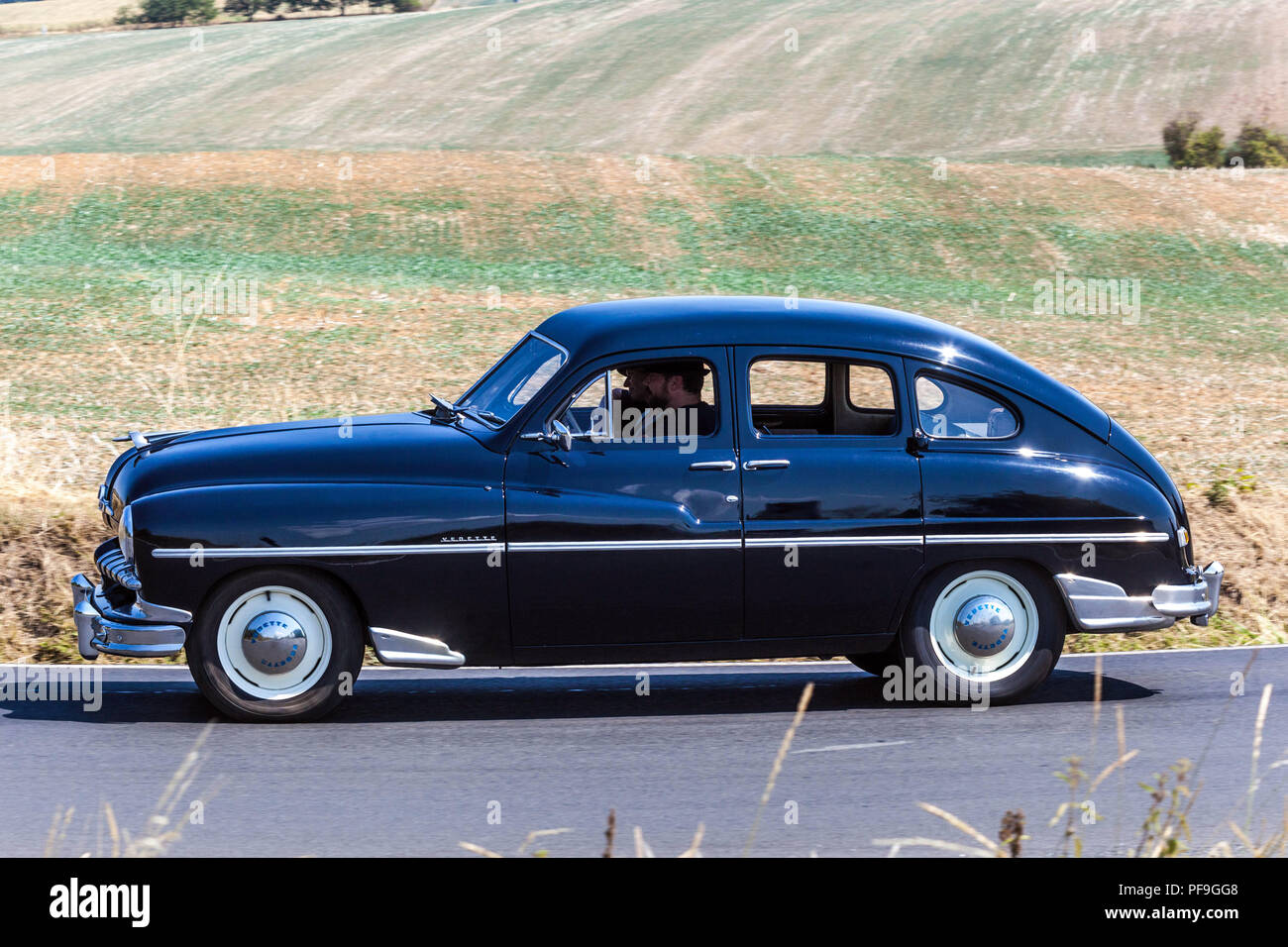 Ford Vedette (1952), Oldtimer car run on a rural road, Czech Republic ...