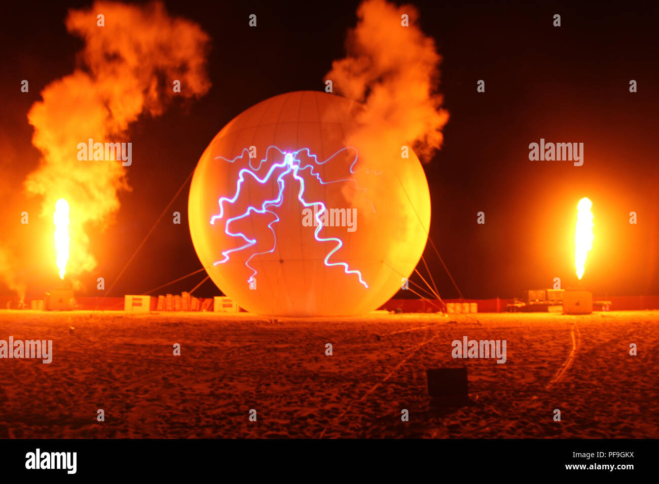 Laser show on the beach at night Stock Photo - Alamy
