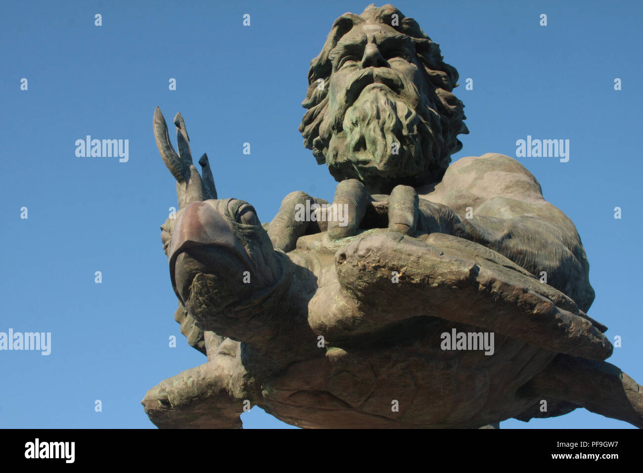 Close-up of King Neptune statue by artist Paul DiPasquale, a landmark ...