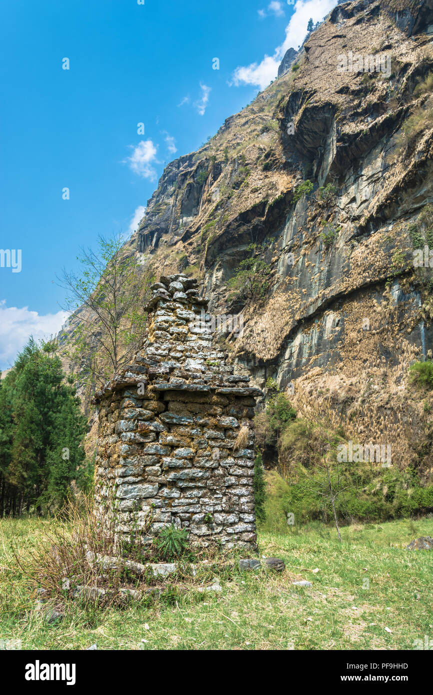 Old stone stupa on a spring Sunny day in the Himalayas, Nepal Stock ...