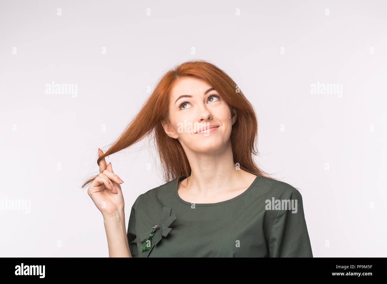 Expressions and people concept - Portrait of a beautiful young woman ...