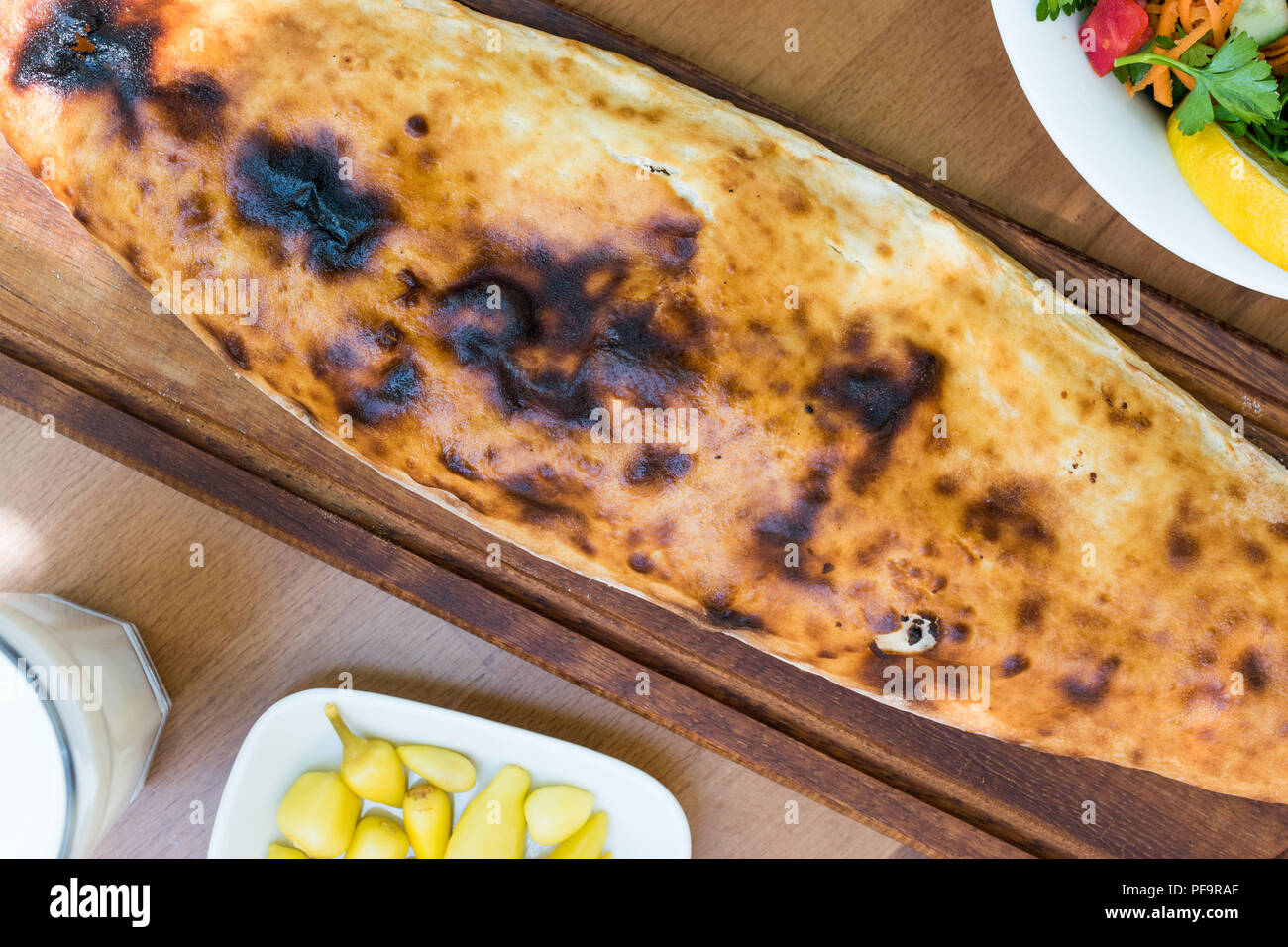 Turkish Bafra Pide with Minced Meat Kavurma. Traditional Food Stock ...