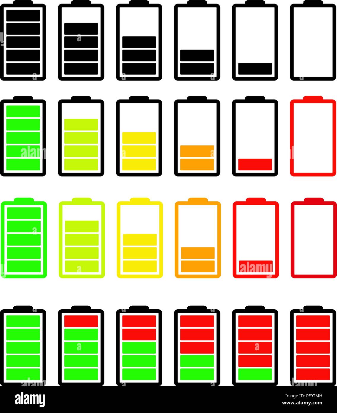 Several types of icons indicating the degree of charge of the battery ...