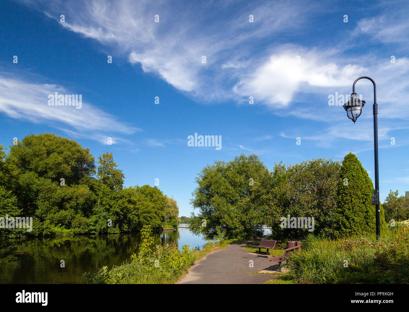 Scenic view from the estuary of Yamaska River emptying from Lac Boivin ...