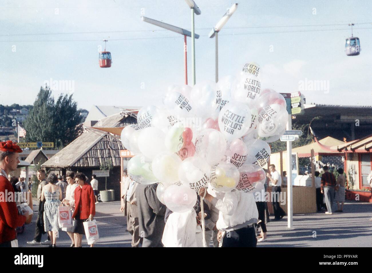 View of a vendor selling balloons to visitors at the Century 21 Expo ...