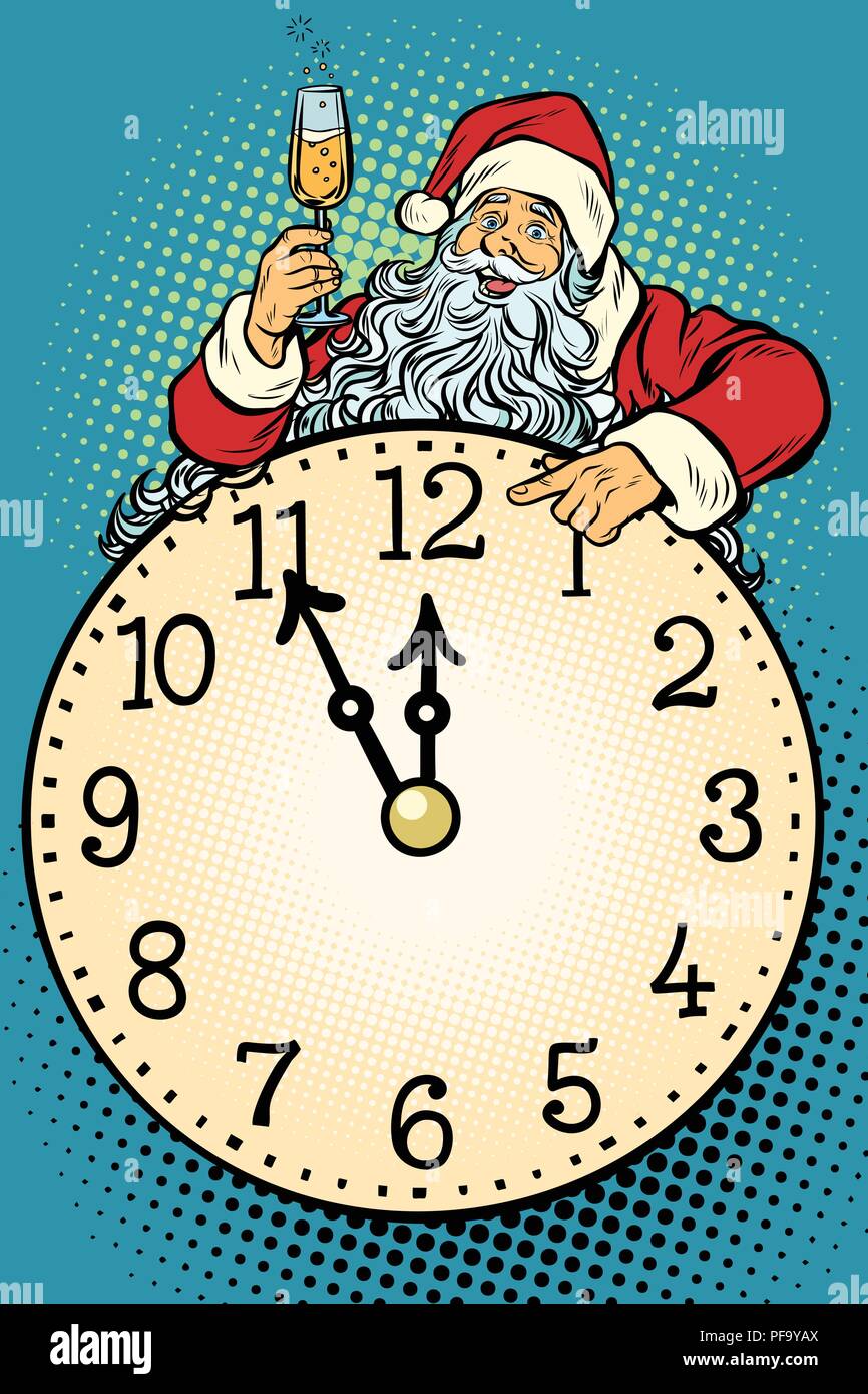 pop art Santa Claus, Christmas time. Champagne celebration at mi Stock ...