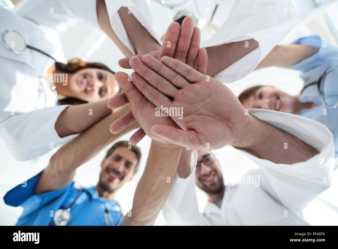 bottom view. close up of a doctors folded their hands together Stock ...