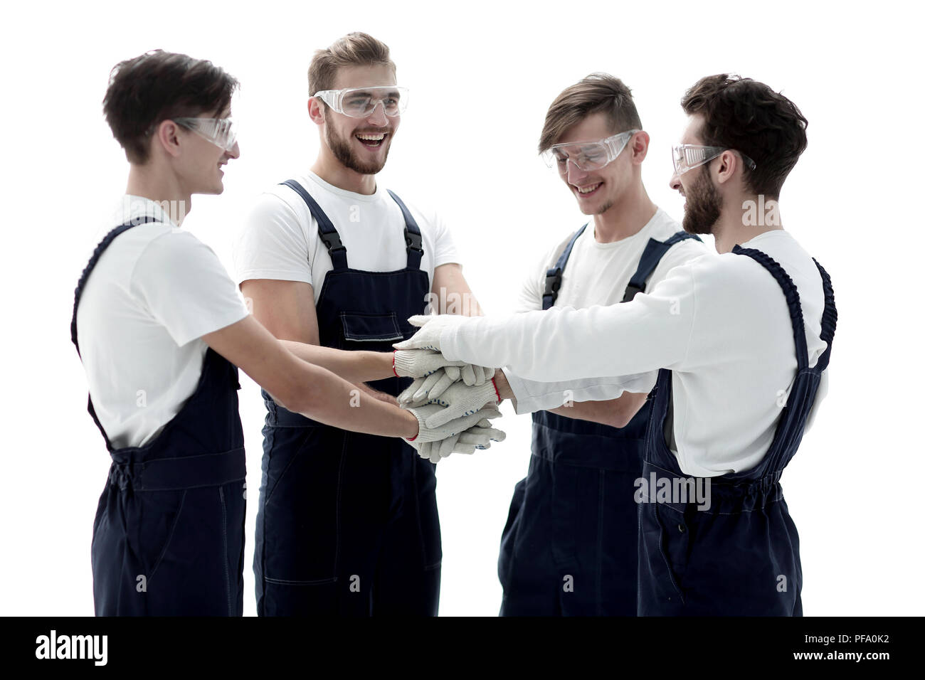 closeup.group of workers standing in circle Stock Photo - Alamy