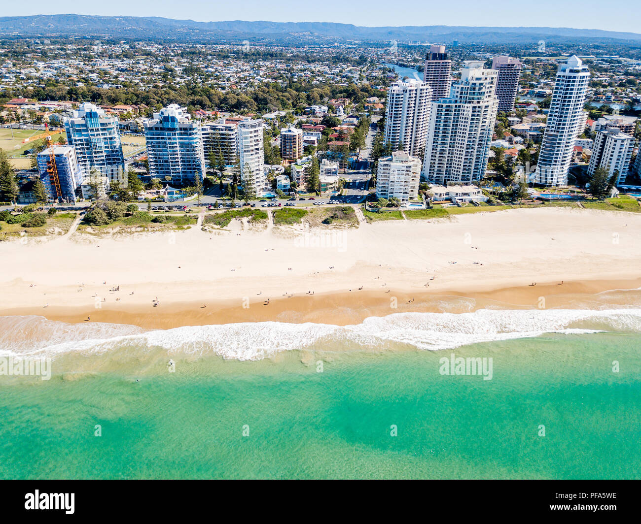 An aerial view of Broadbeach on a clear day on the Gold Coast Stock ...