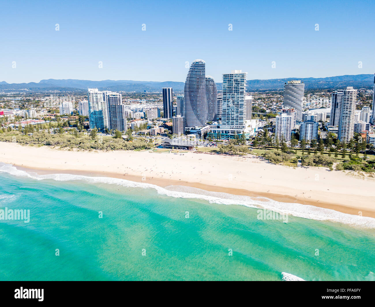 An aerial view of Broadbeach on a clear day on the Gold Coast Stock ...