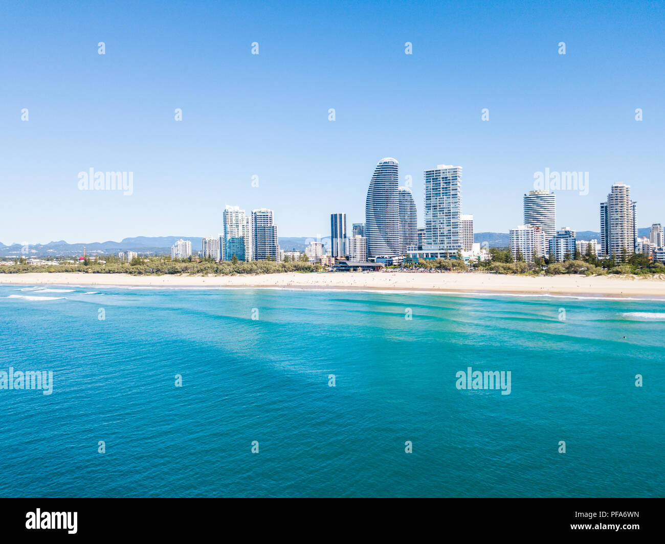 An aerial view of Broadbeach on a clear day on the Gold Coast Stock ...