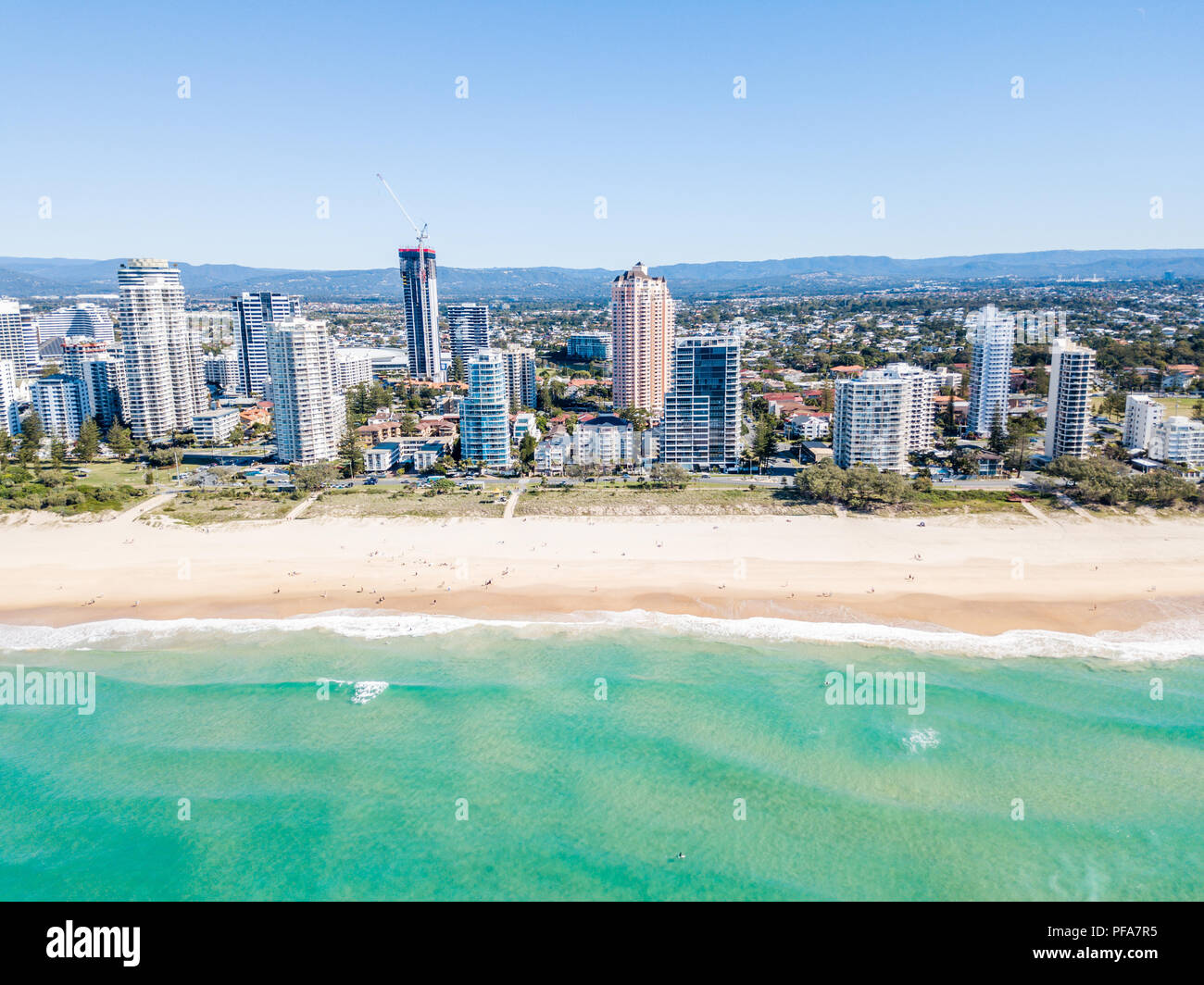 An aerial view of Broadbeach on a clear day on the Gold Coast Stock ...