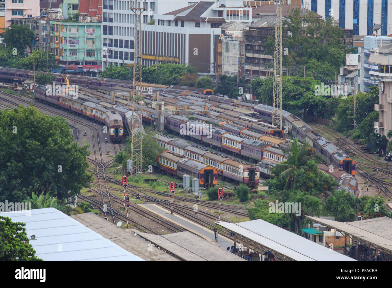 high view of train garage Stock Photo - Alamy