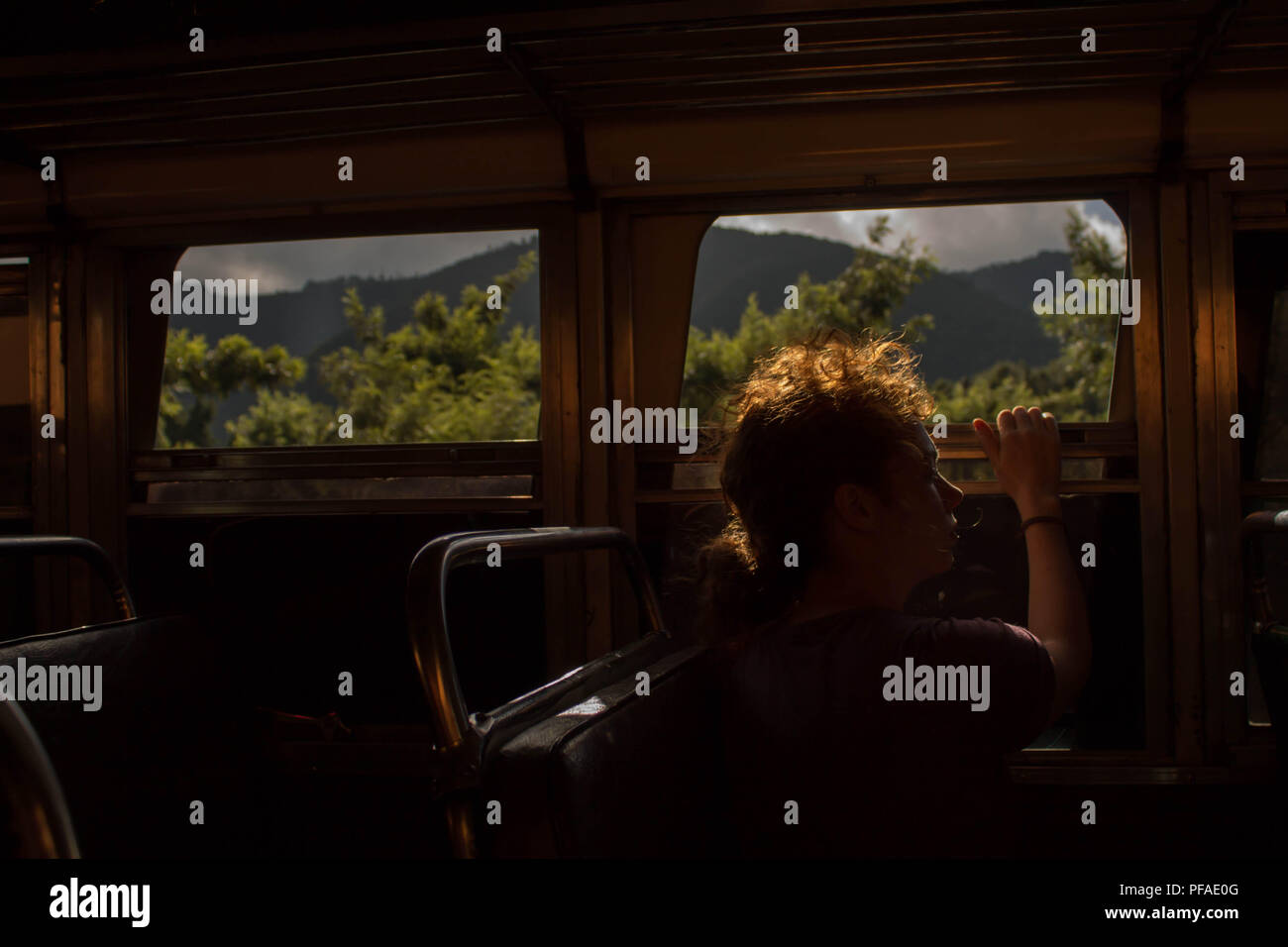 Looking out of the travel bus window hi-res stock photography and ...