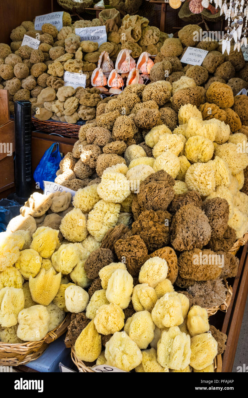 Here is a picture of natural sponges being sold in a market Stock Photo ...