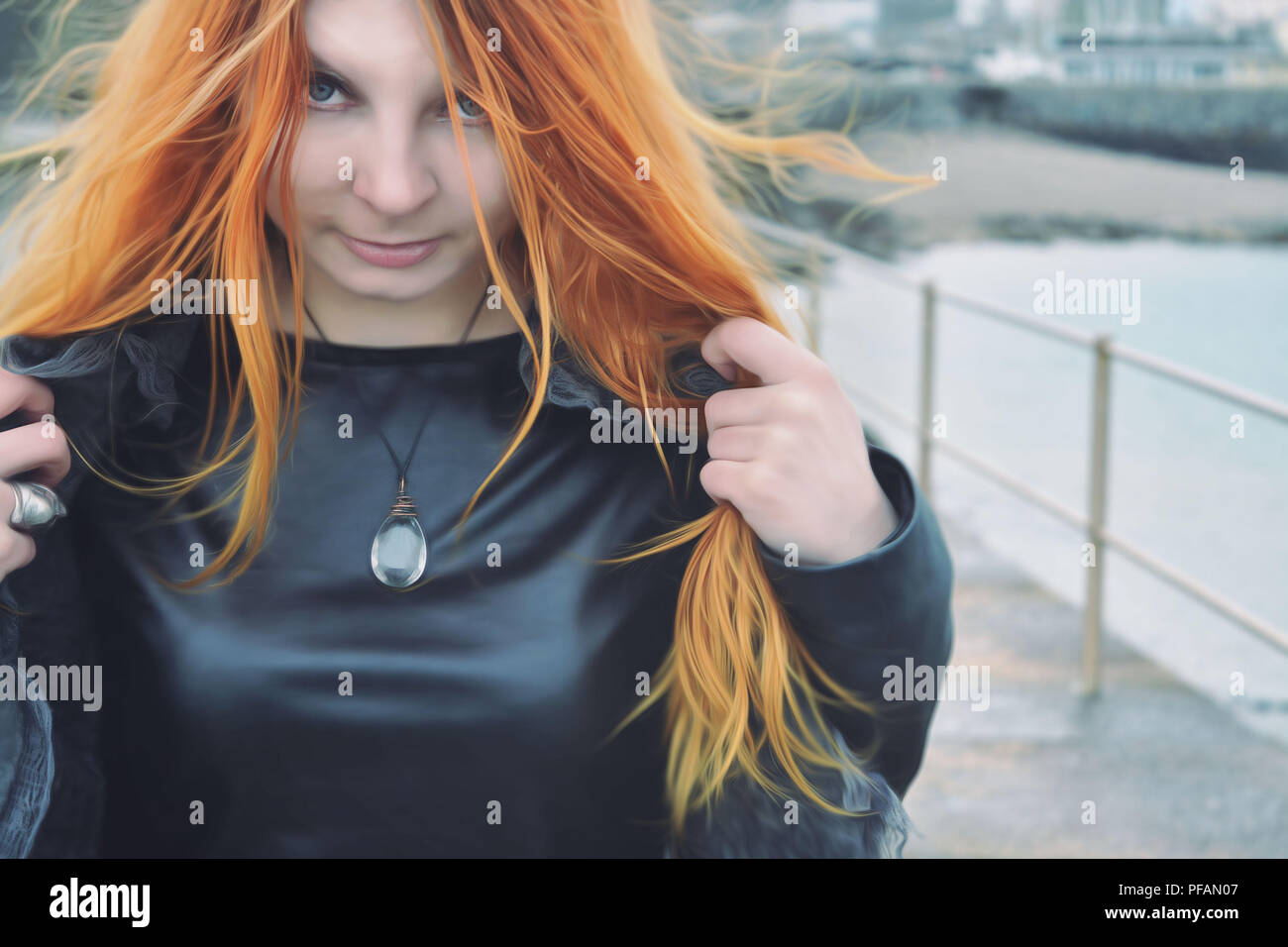 Ginger girl and wind Stock Photo - Alamy