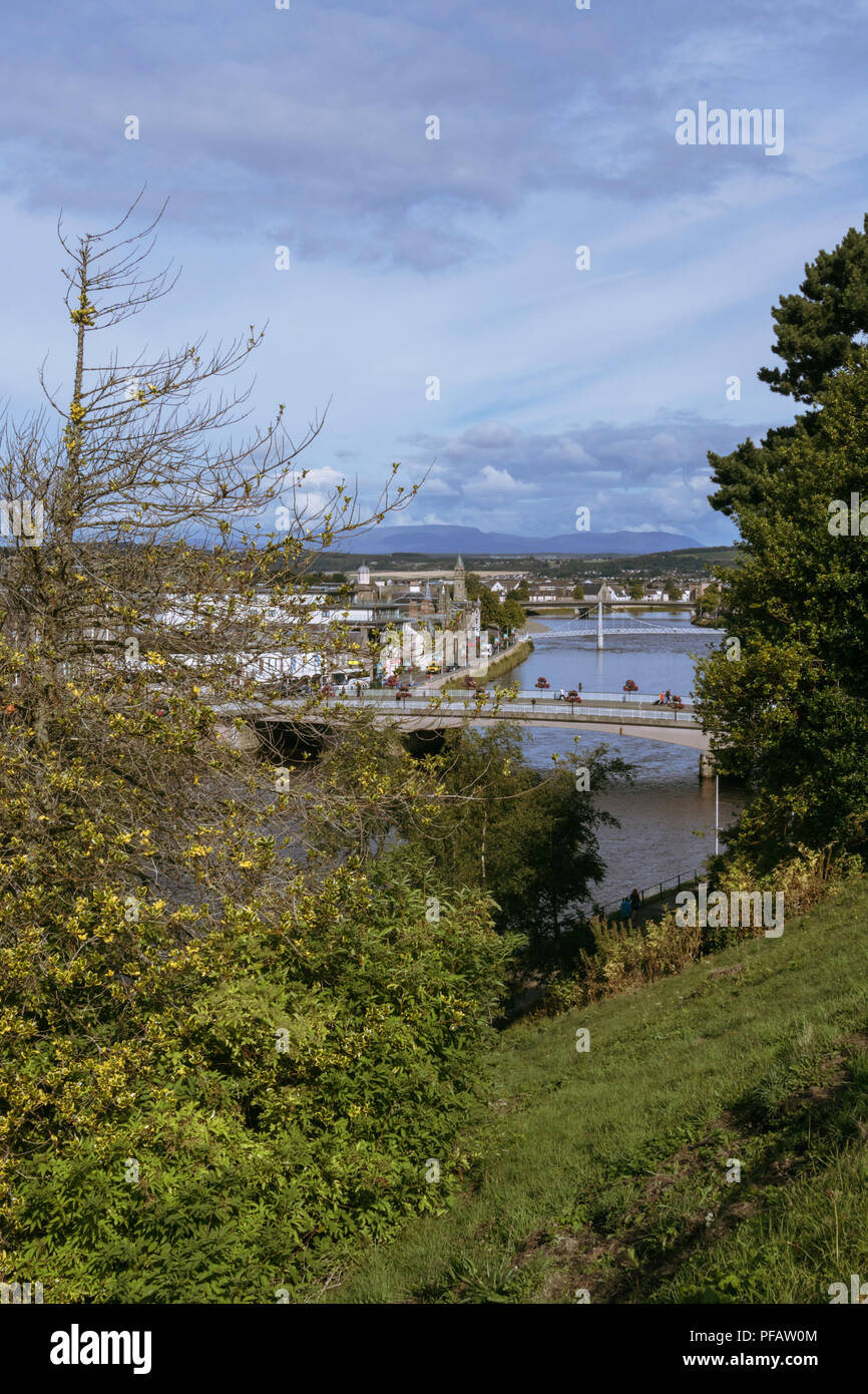 The river Ness flows through the centre of Inverness, Scotland, UK ...