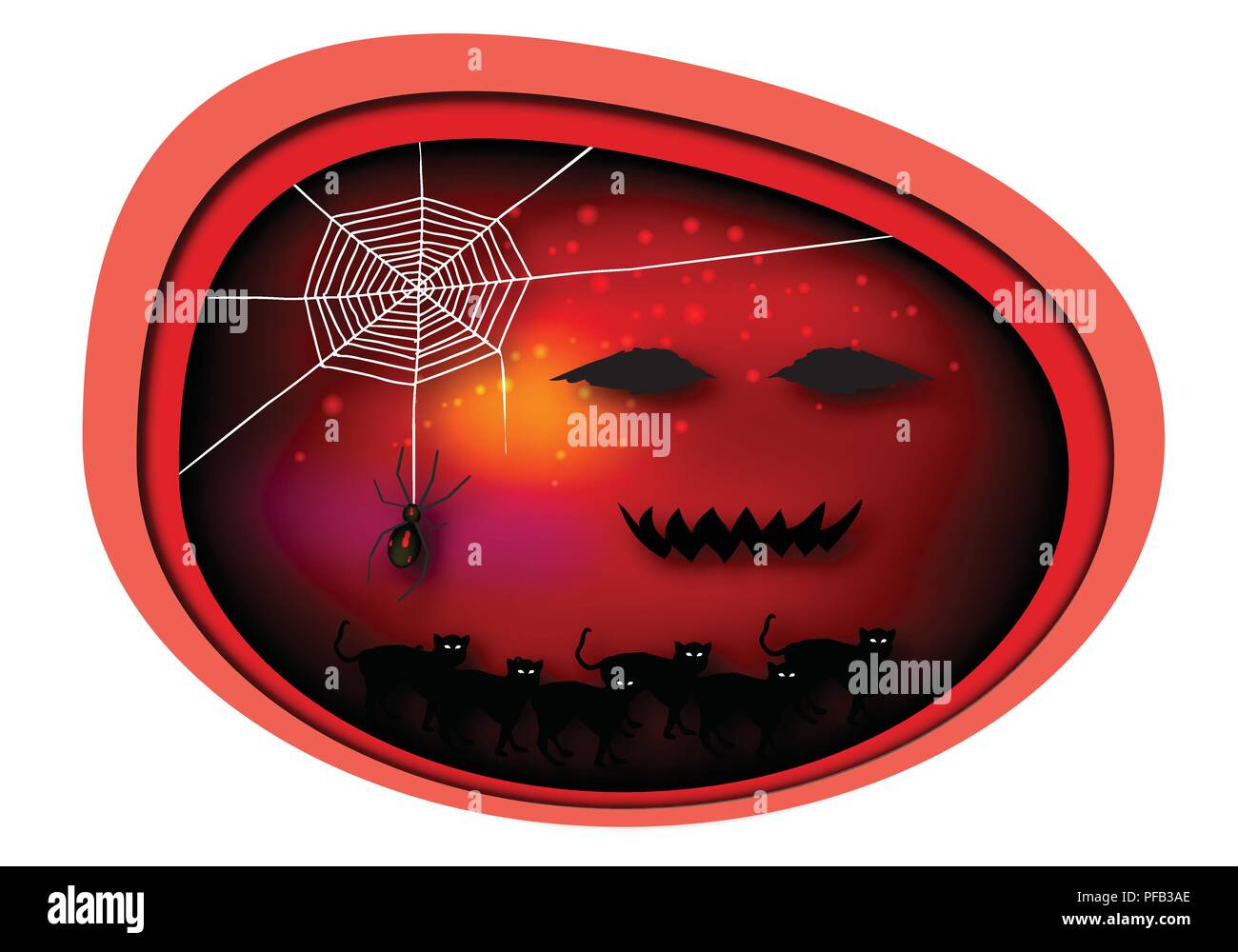 Happy Halloween of Evil Cats and Spider on A Darkness Night in Trendy ...