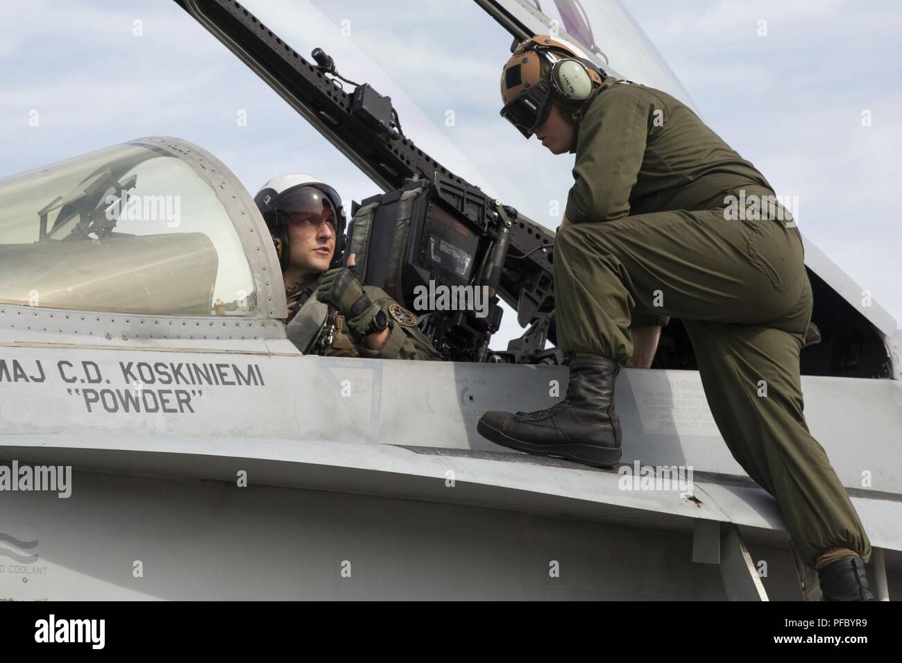 Lance Cpl. Hunter Cathron, right, speaks with Maj. Kevin Bowler prior ...