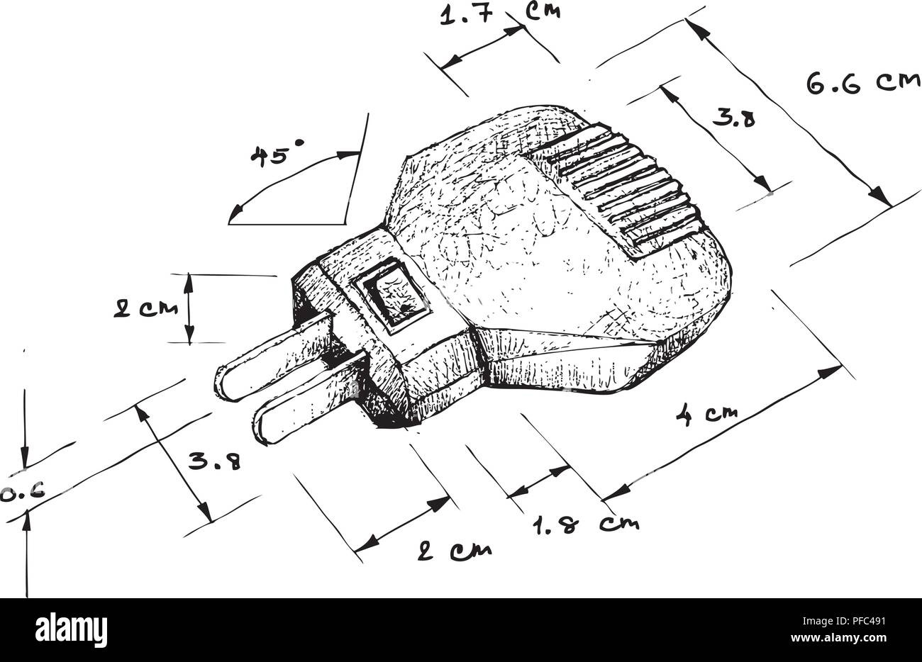 Illustration Hand Drawn Sketch Dimension of Power Plug Isolated on ...