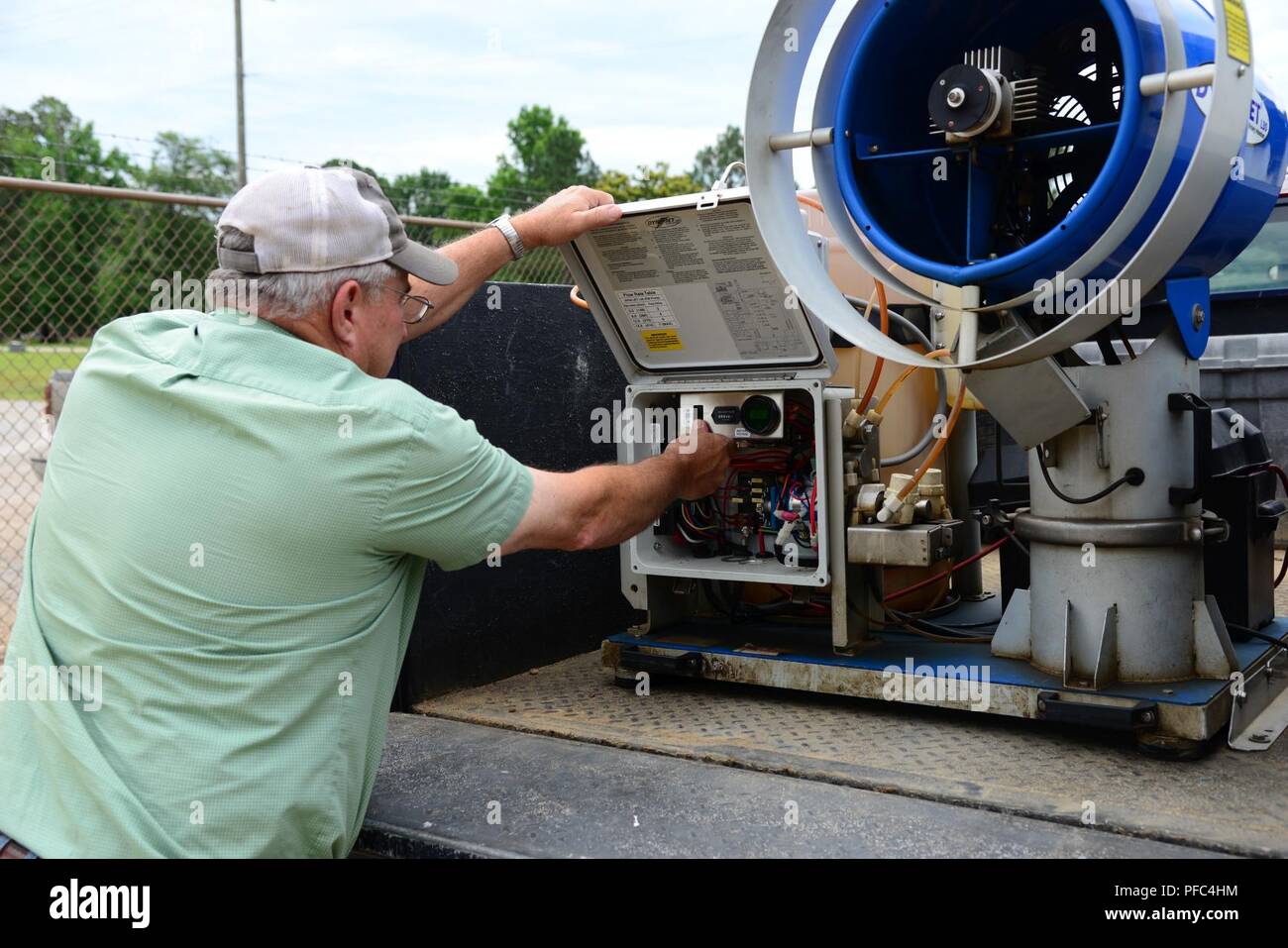 Robert Miller, 14th Civil Engineer Squadron pest controller, prepares a ...