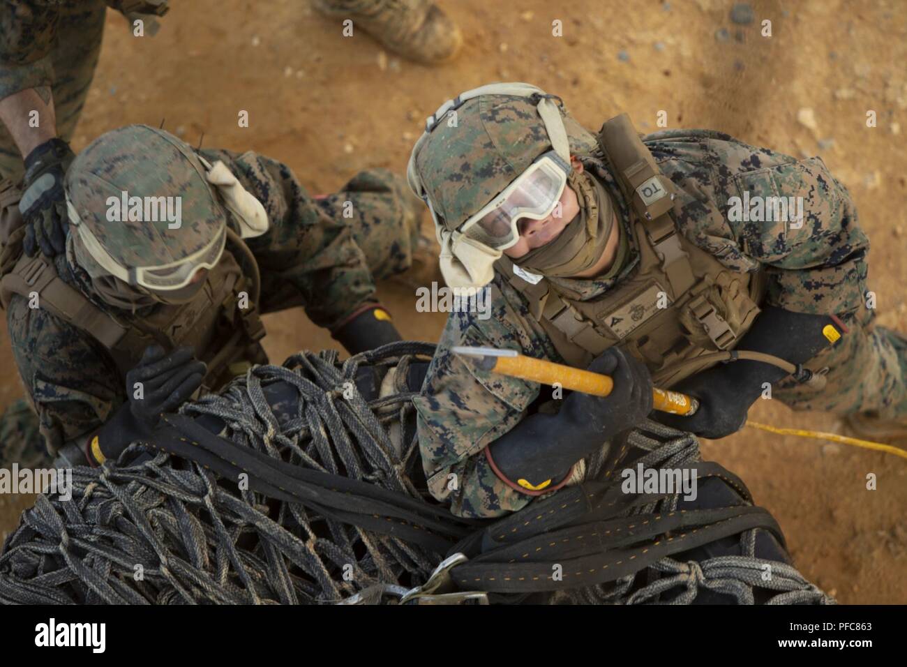 Landing support specialist Marines with Air Delivery Platoon, 3rd ...