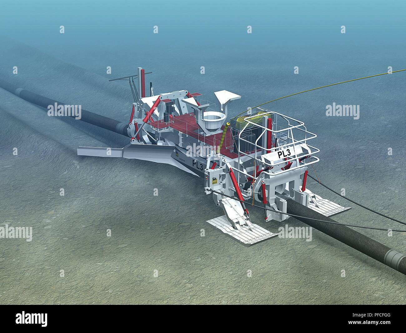 Russia. 21st Aug, 2018. Saipem's PL3 subsea plough is used to entrench ...