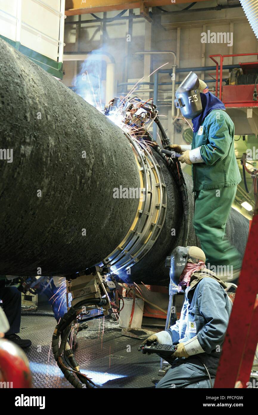Russia. 21st Aug, 2018. Before being laid on the seabed the pipes are ...