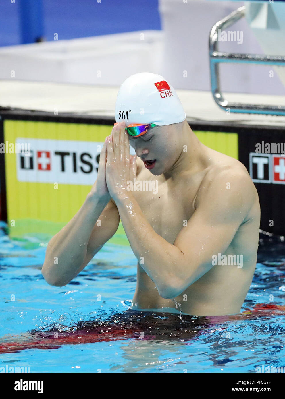 Jakarta, Indonesia. 21st Aug, 2018. Sun Yang of China celebrates after ...