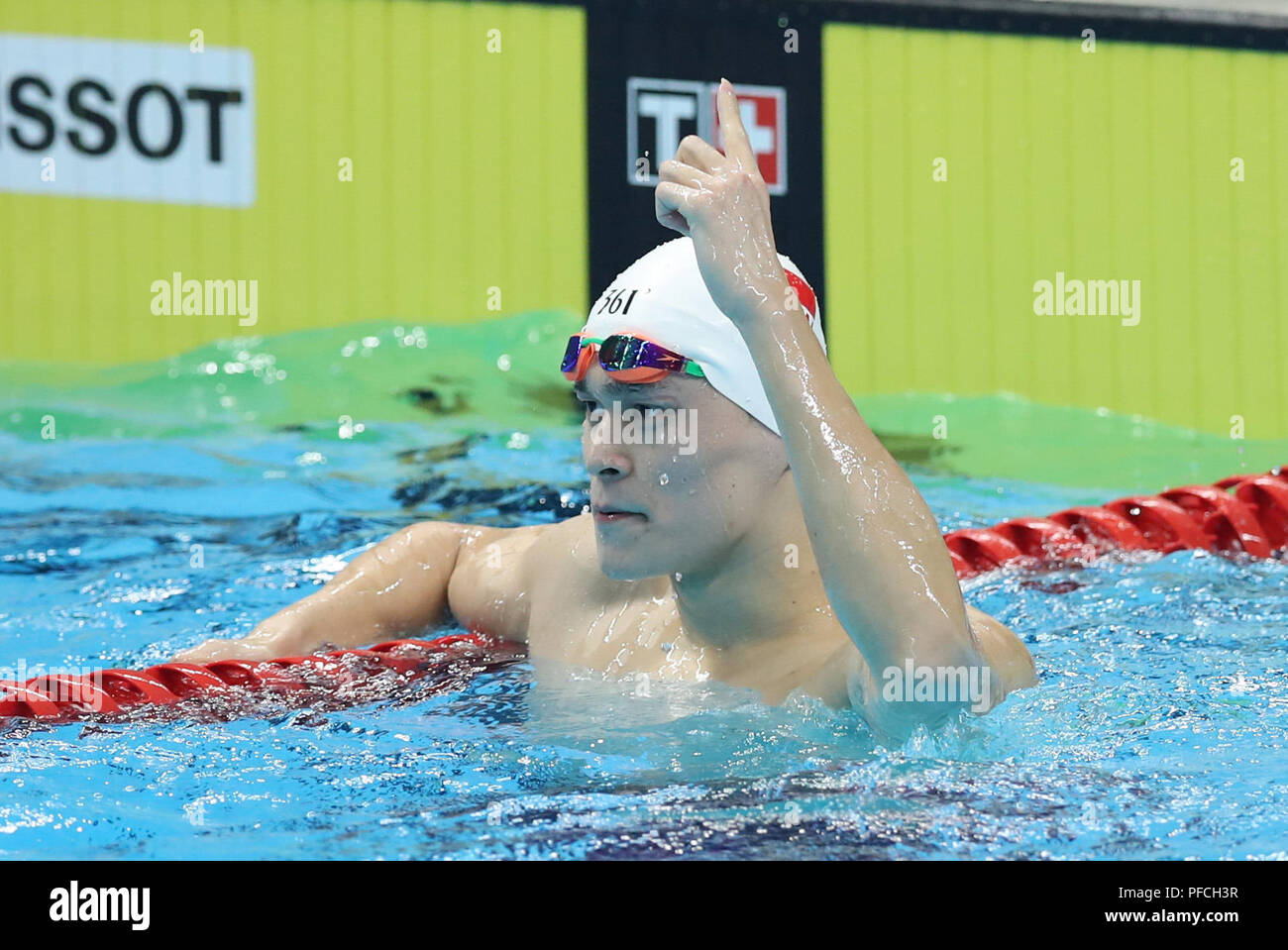 Jakarta, Indonesia. 21st Aug, 2018. Sun Yang of China celebrates after ...