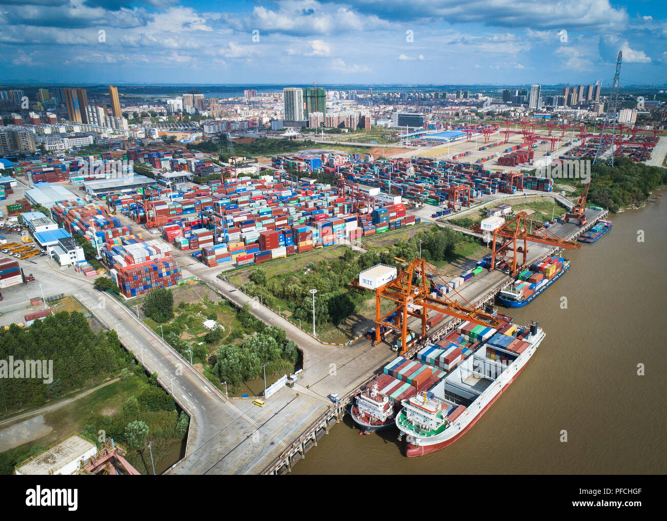 Wuhan. 13th Aug, 2018. Aerial photo taken on Aug. 13, 2018 shows the ...