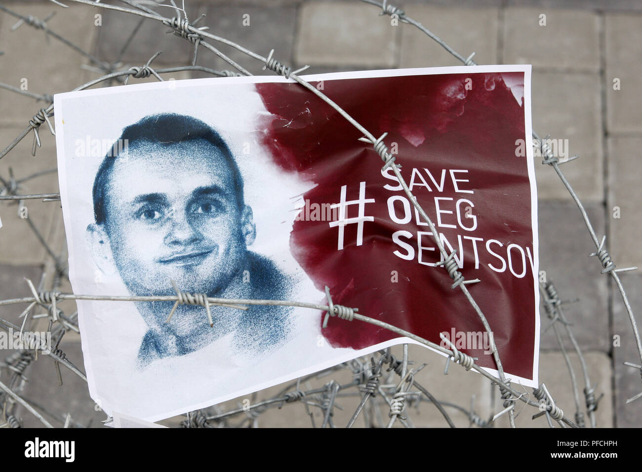 Kiev, Ukraine. 21st Aug, 2018. An image of Ukrainian film director Oleg ...