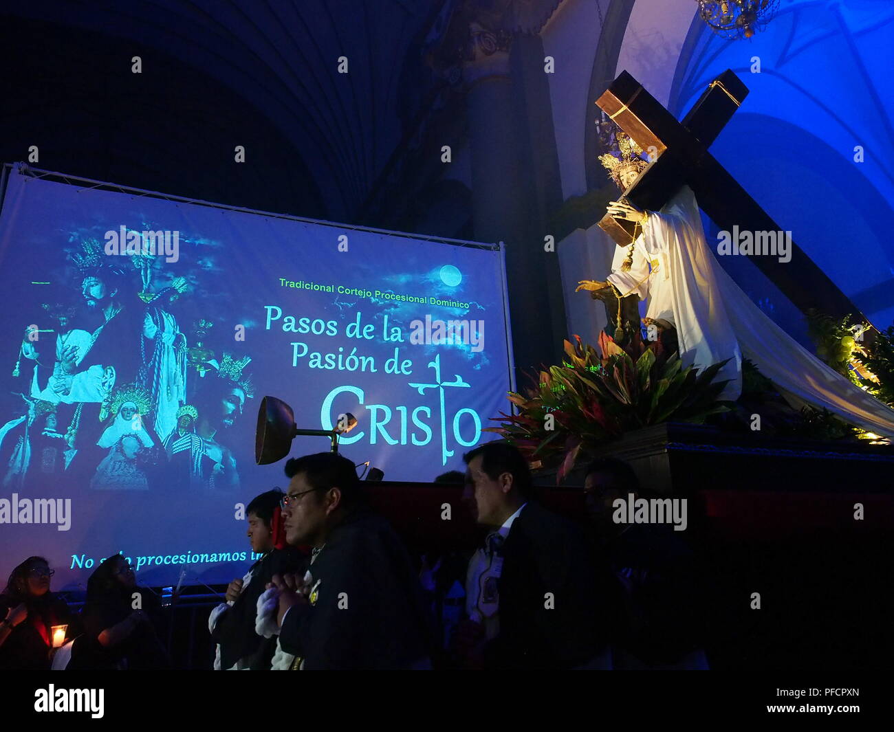 Devotees carrying on a religious procession at night called: "Steps of ...