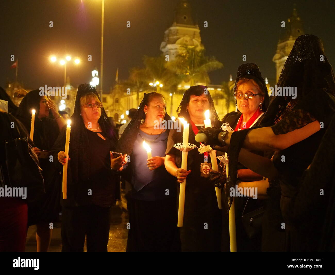 Female devotees of Saint Mary Magdalene brotherhood, black dressed ...