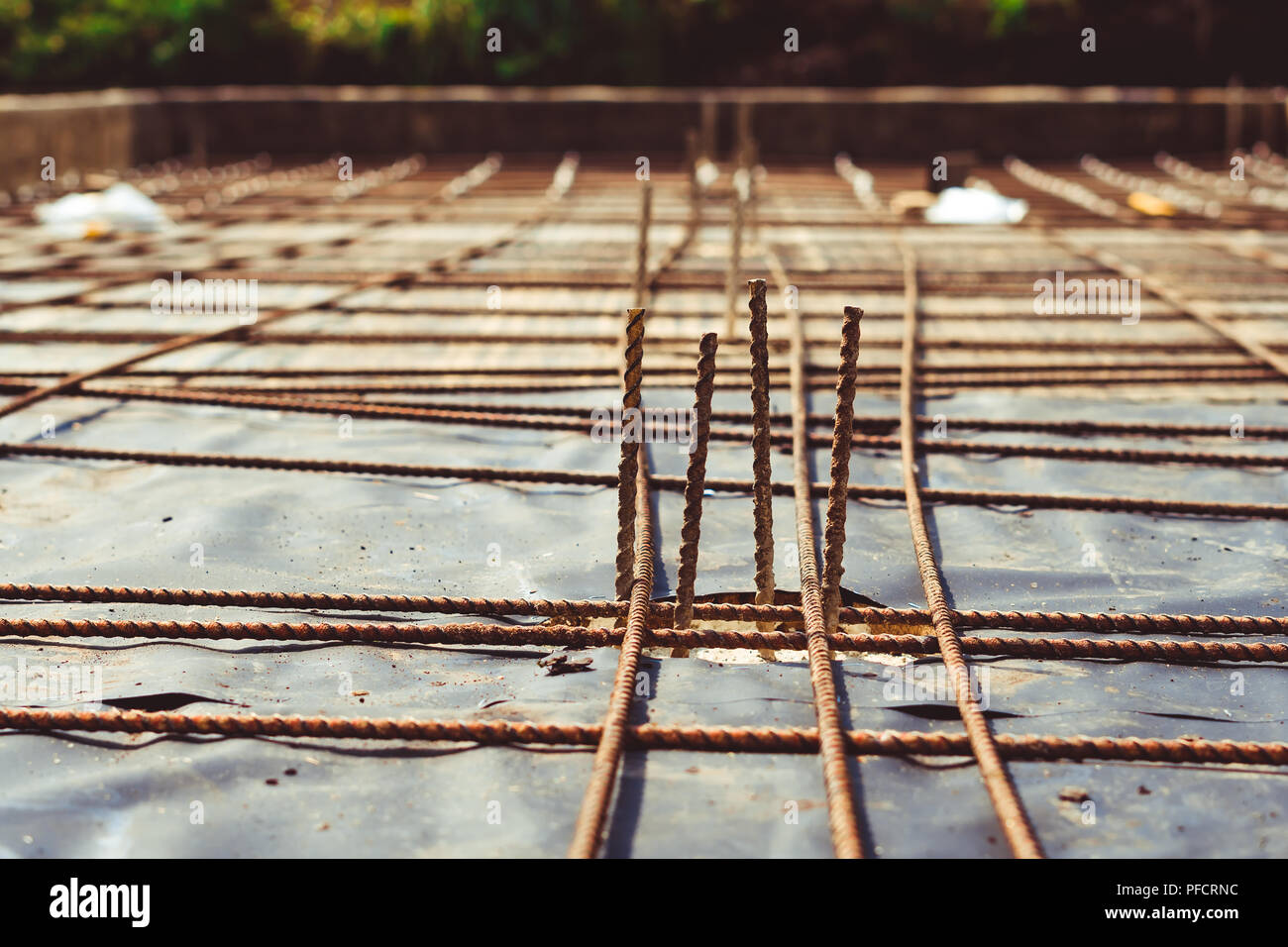 reinforcement in the Foundation prepared for pouring concrete Stock ...