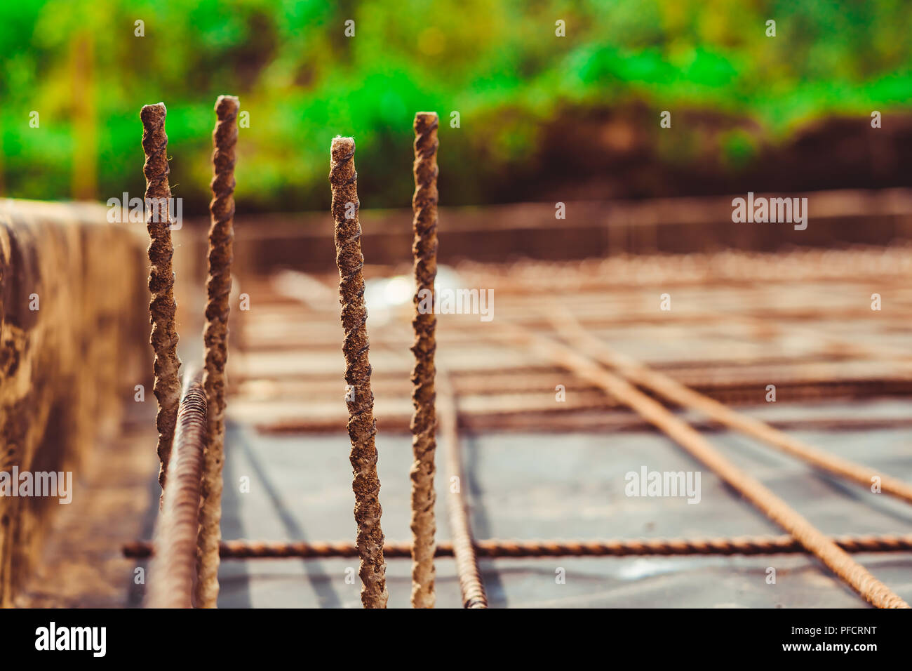 reinforcement in the Foundation prepared for pouring concrete Stock ...