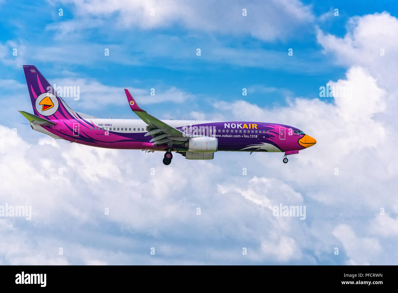 Passenger aircraft Boeing 737 of Nok Air fly over urban areas prepare ...