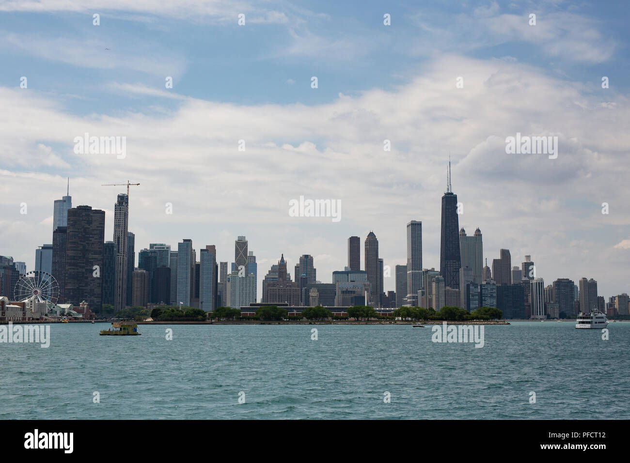 The Chicago skyline overlooking Lake Michigan on a summer day Stock ...