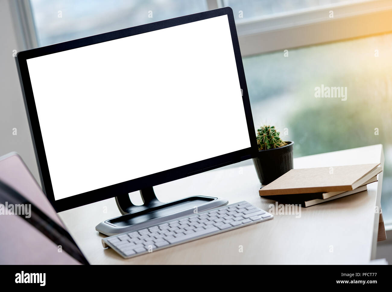 mock up Using laptop with blank screen computer modern Stock Photo - Alamy