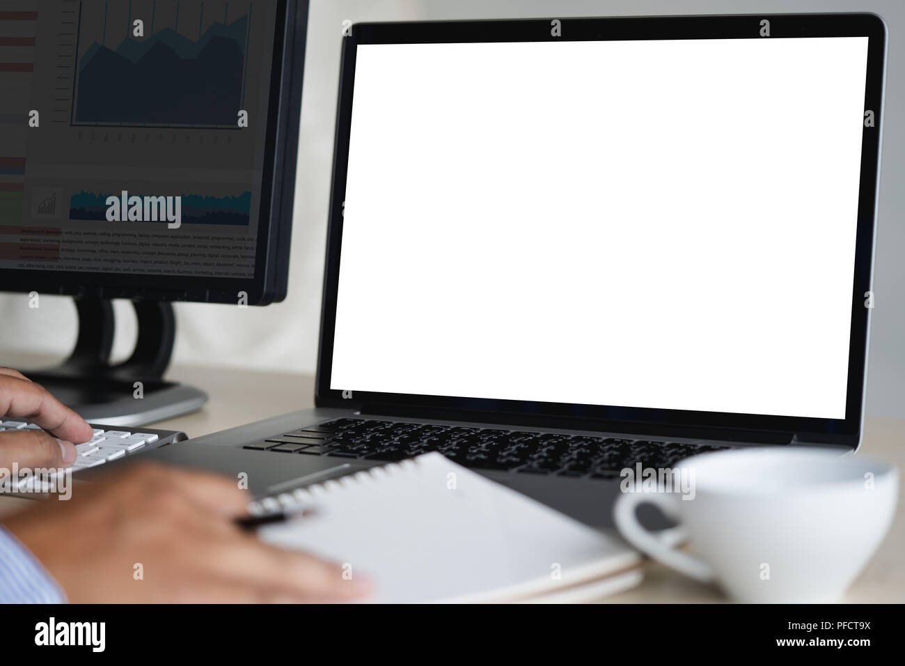 mock up Using laptop with blank screen computer modern Stock Photo - Alamy