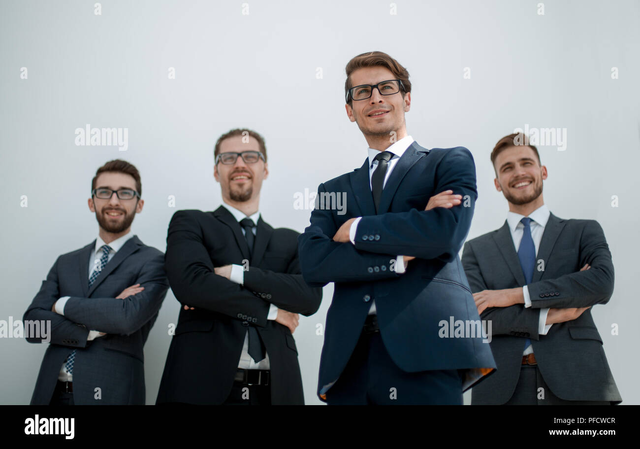 leader and his business team are isolated on the light Stock Photo - Alamy