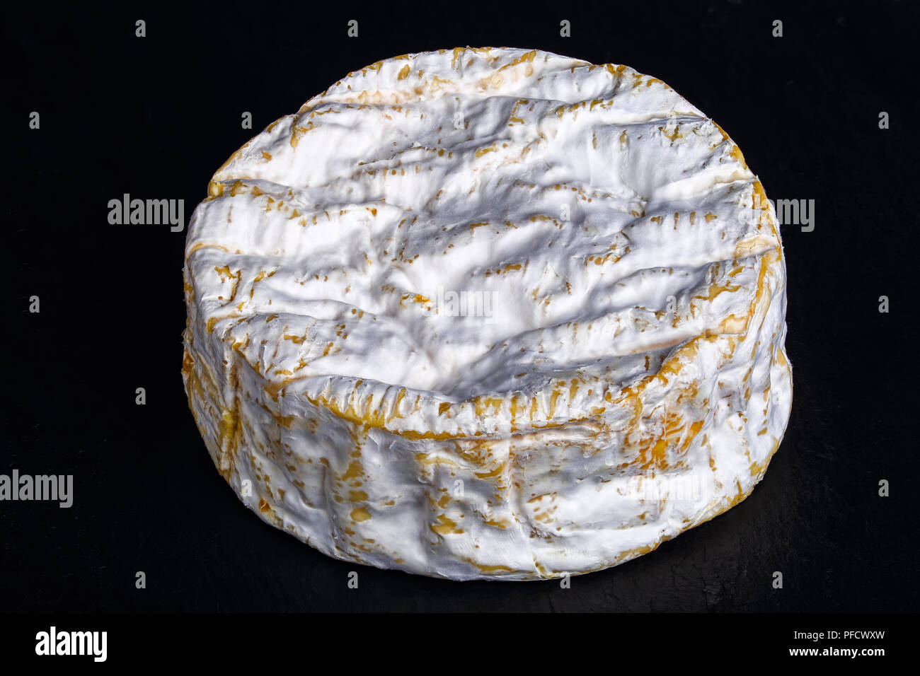 soft, creamy, surface-ripened cow's milk cheese Camembert on black ...