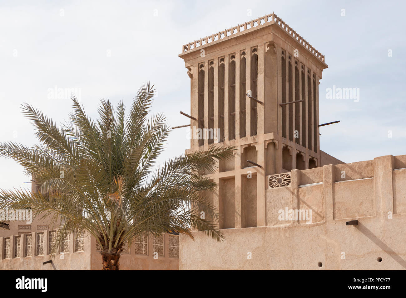 A traditional windtower in the Al Fahidi Historical Neighbourhood ...
