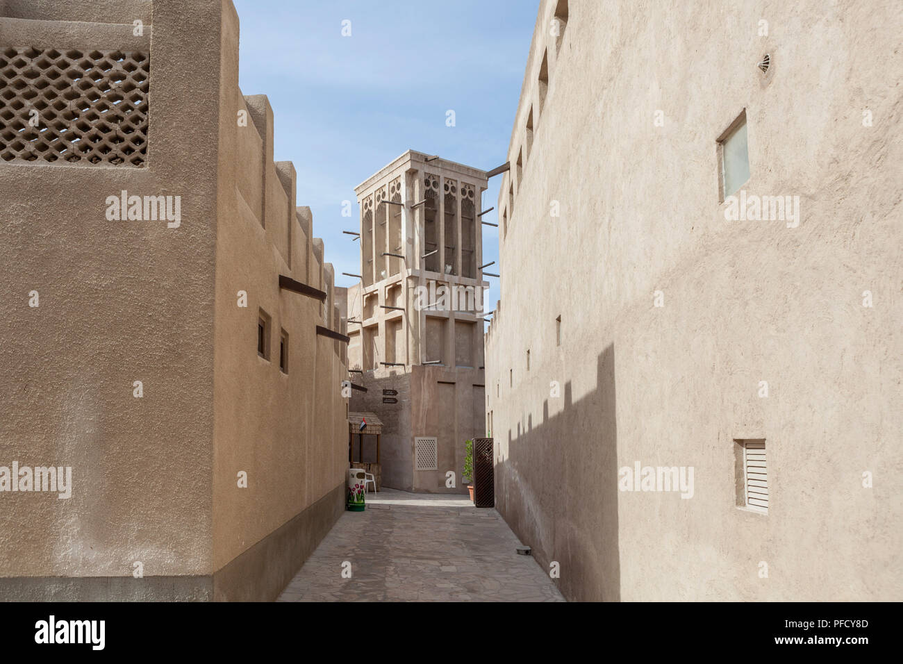 A traditional windtower in the Al Fahidi Historical Neighbourhood ...