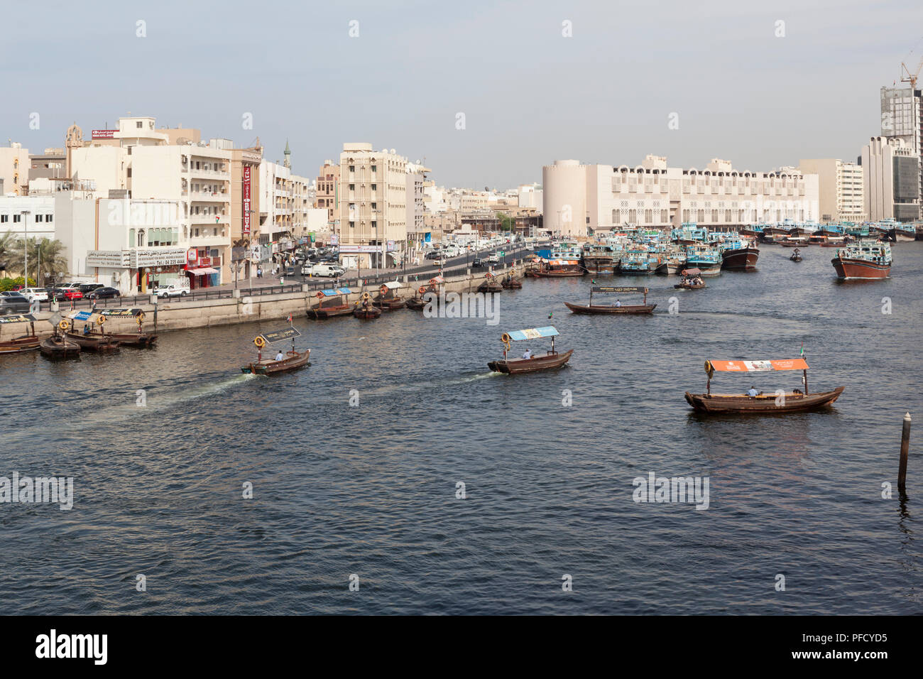 Traditional abra and dhow boats on the Dubai Creek, UAE Stock Photo - Alamy