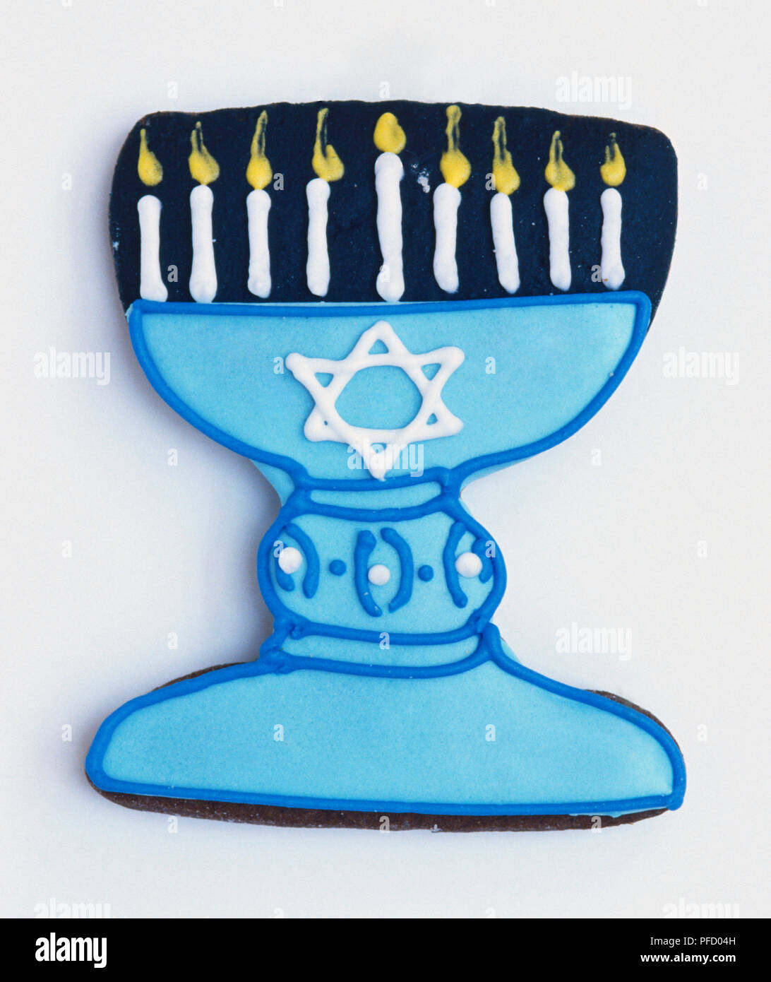 Cake decorated and shaped like a menorah, front view Stock Photo - Alamy