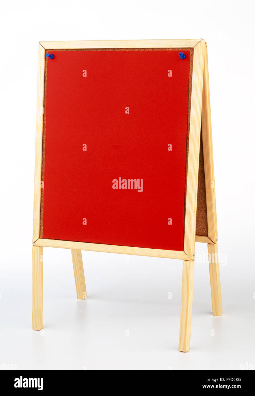Free-standing red notice board with wooden frame Stock Photo - Alamy