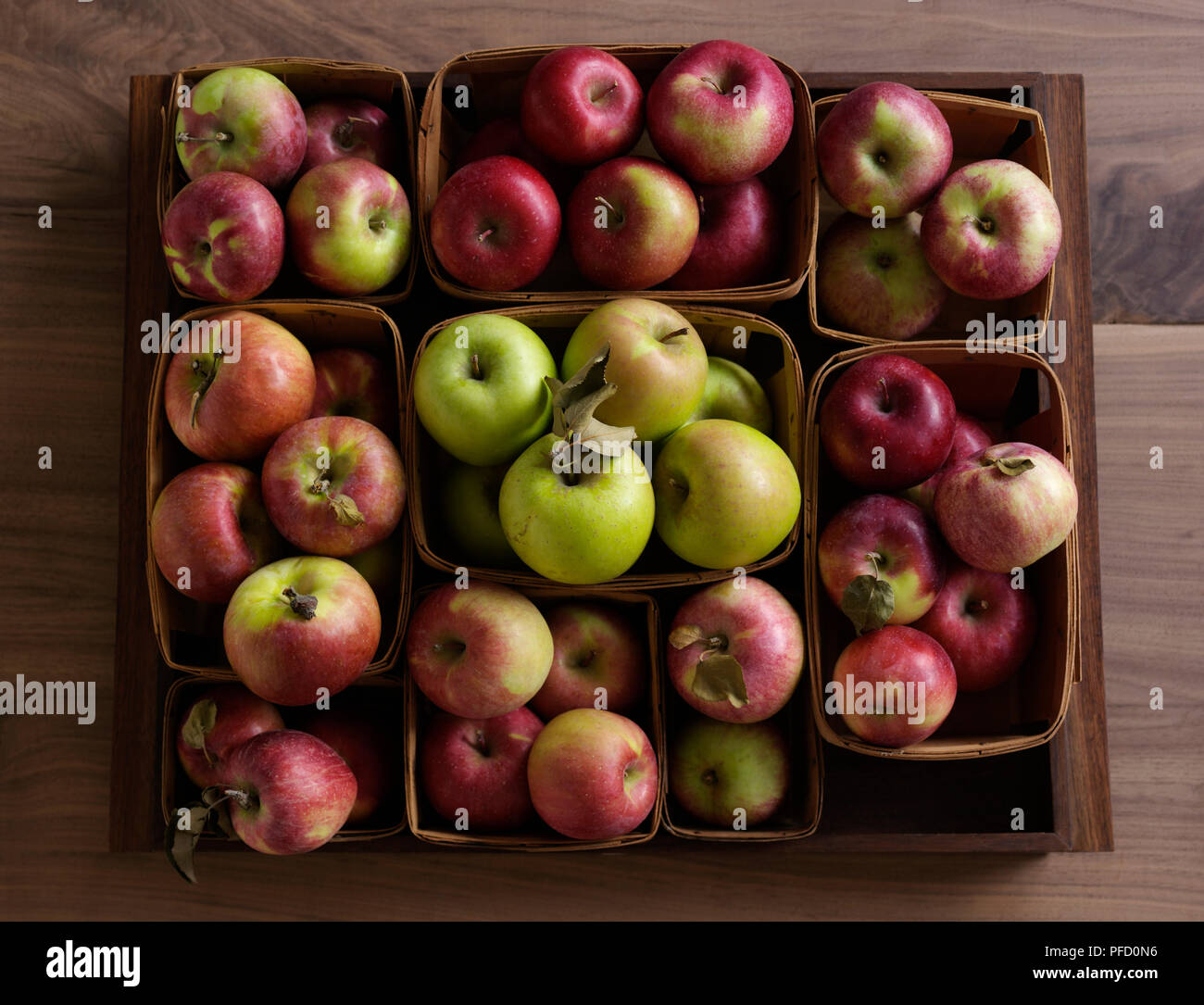 Apples in boxes, overhead view Stock Photo - Alamy