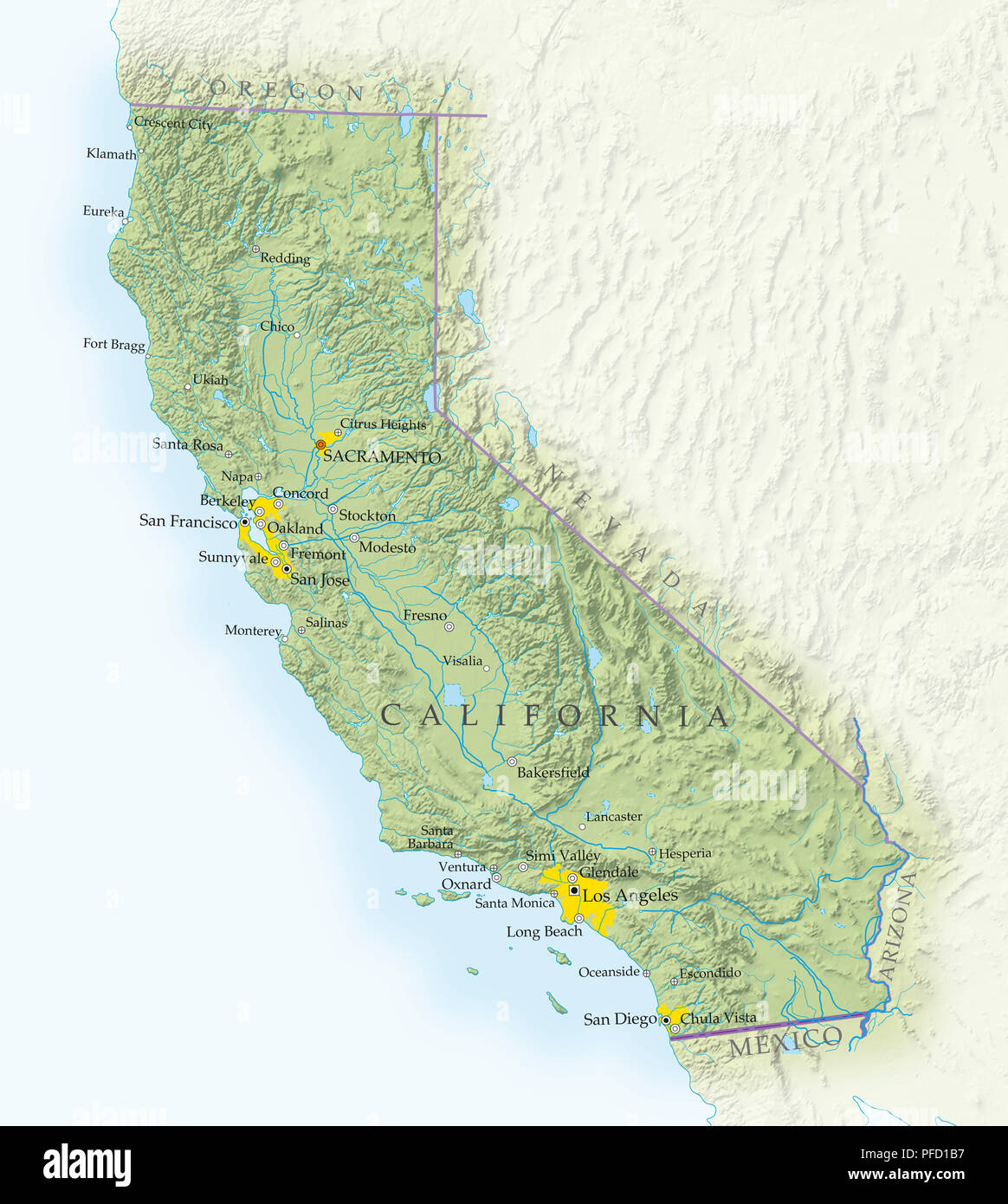 Map of California, close-up Stock Photo - Alamy