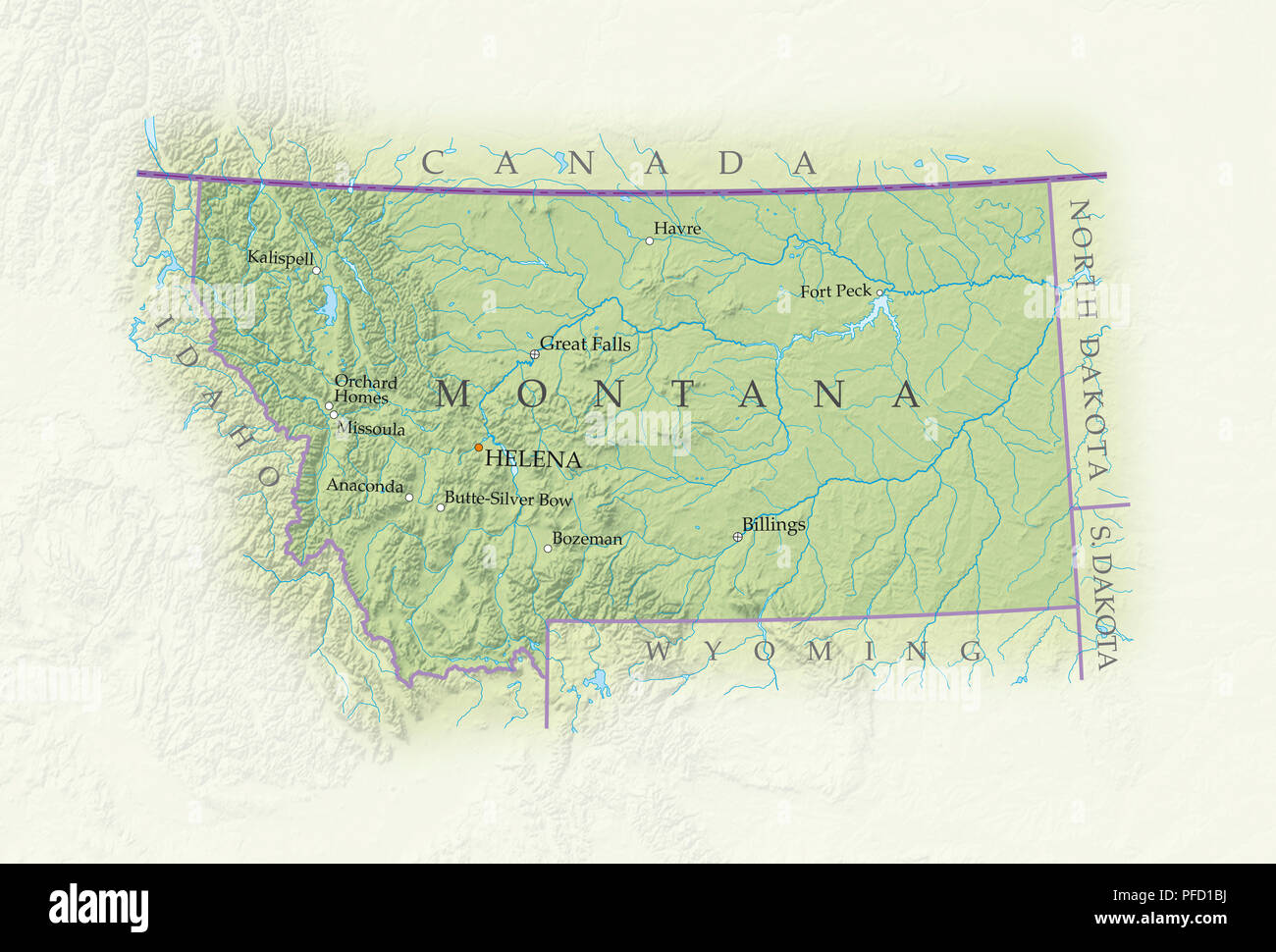 Physical map montana hi-res stock photography and images - Alamy